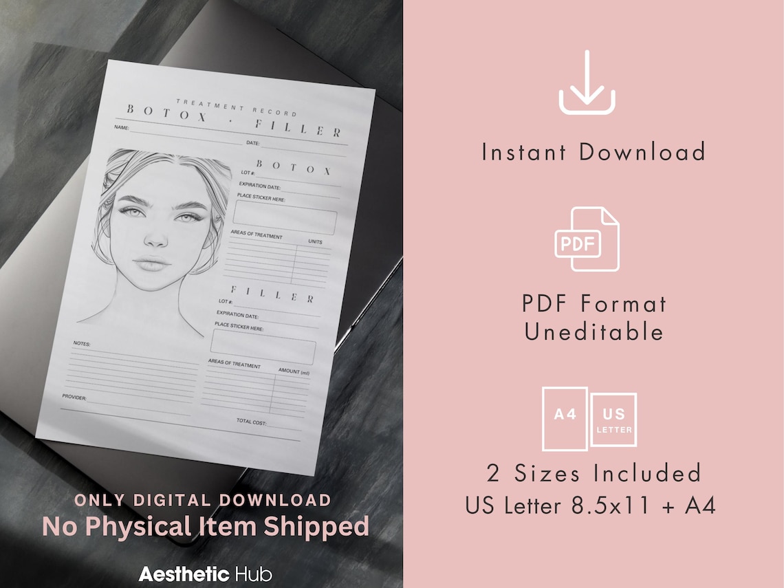 Botox and Filler Treatment Record Form, Nurse Injector Lip Injection ...
