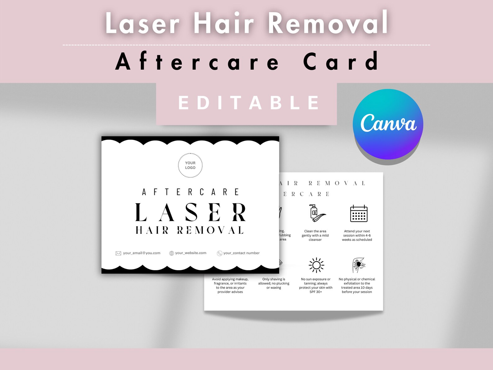 Editable Laser Hair Removal Aftercare Card Canva Template, Medspa ...