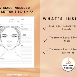 Botox Treatment Record Form With Face Chart, Injectables Patient ...