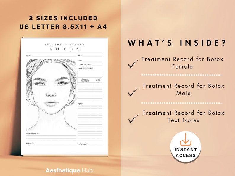 Botox Treatment Record Form With Face Chart, Injectables Patient ...
