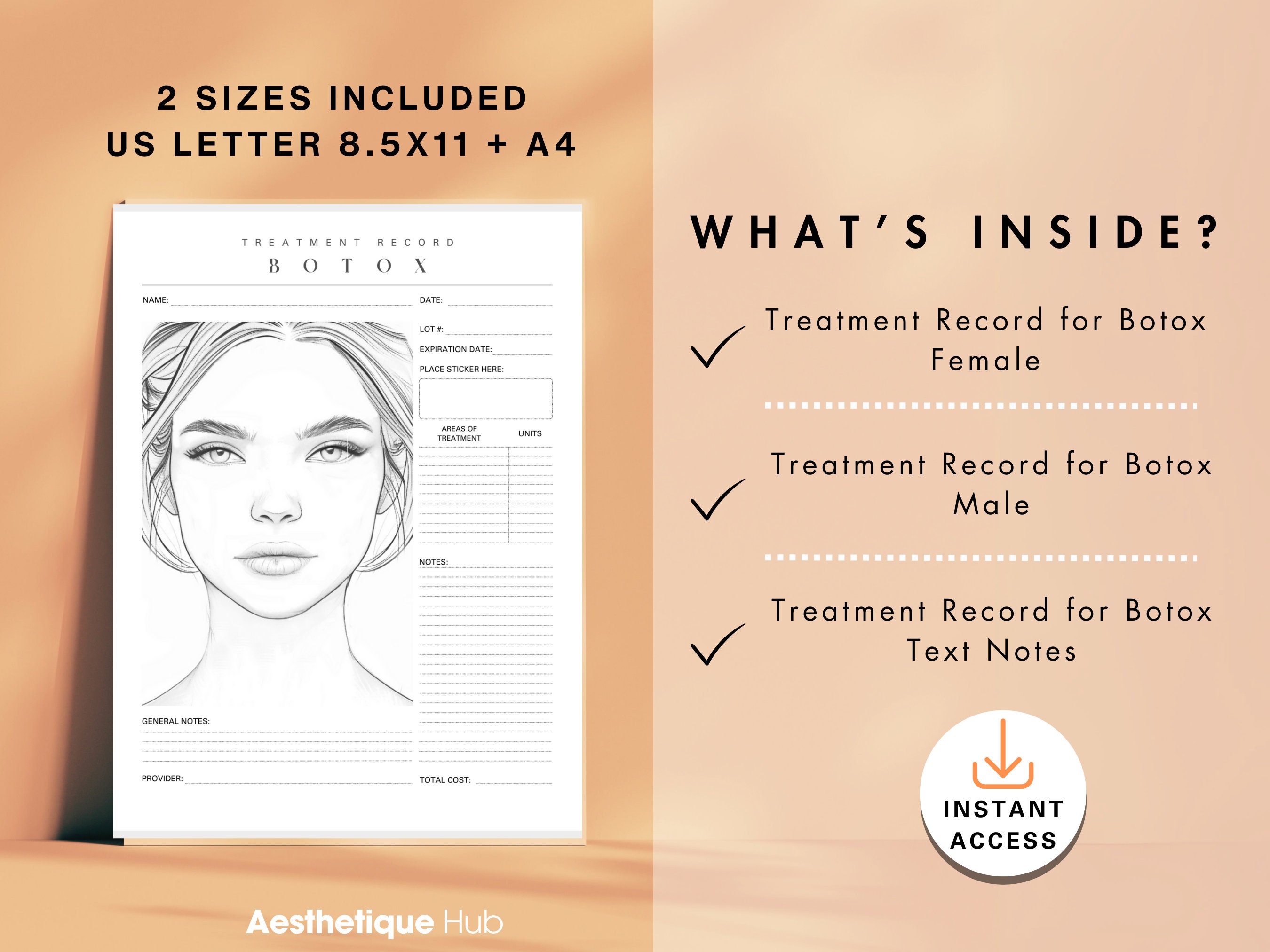 Botox Treatment Record Form With Face Chart, Injectables Patient ...