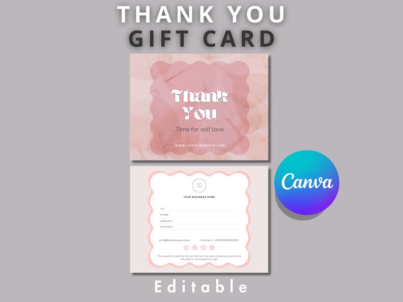 Editable Thank You Gift Card, DIY Small Business Printable Voucher ...
