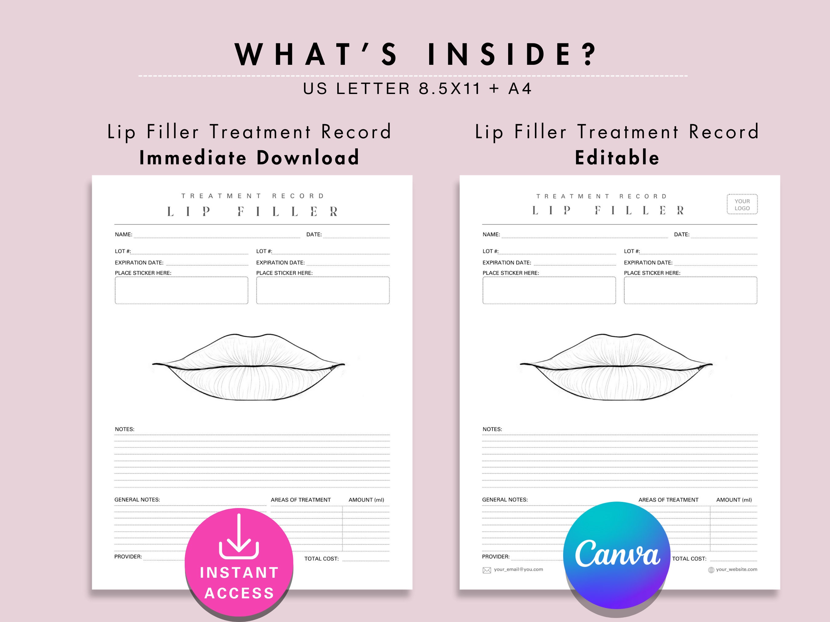 Lip Filler Client Treatment Record Form, Nurse Injector Lipfiller ...