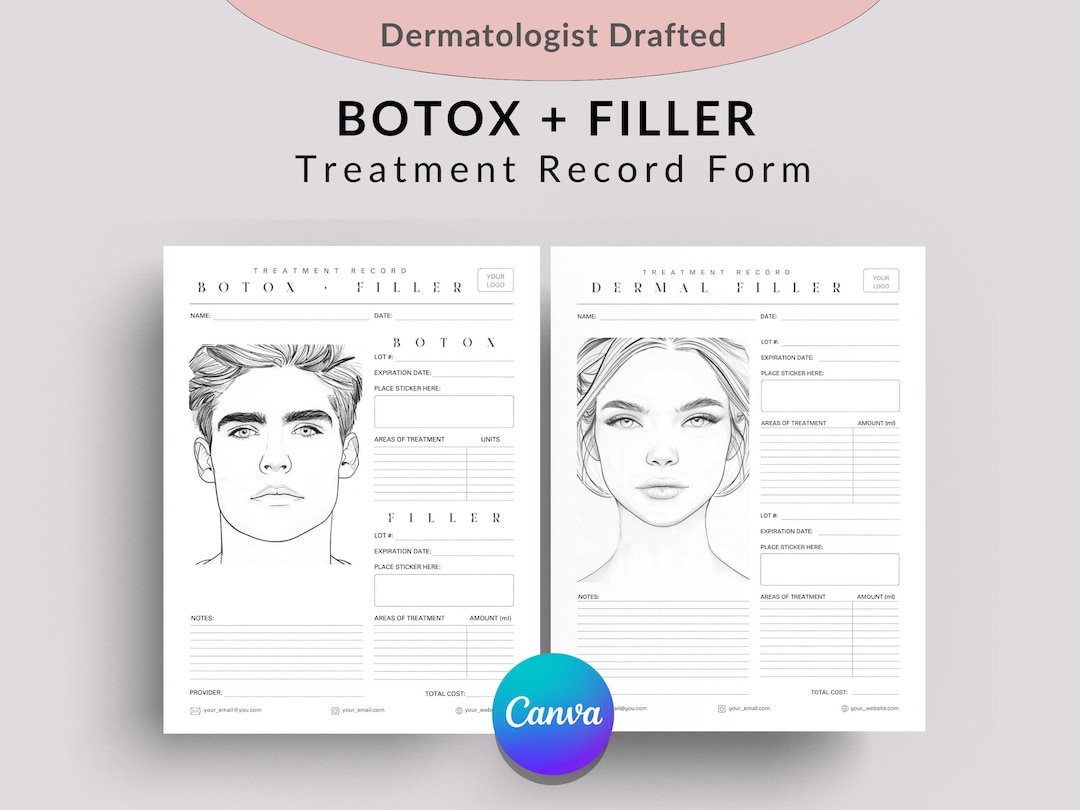 Botox + Dermal Filler Treatment Record Template Form, Nurse Injector ...
