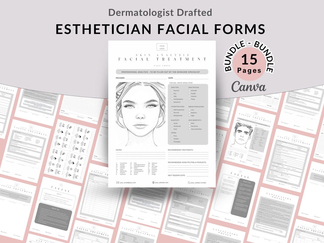 Esthetician Facial Form Bundle, Facial Consent Waiver Form, Editable ...