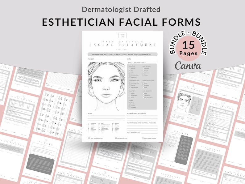Esthetician Facial Form Bundle, Facial Consent Waiver Form, Editable ...