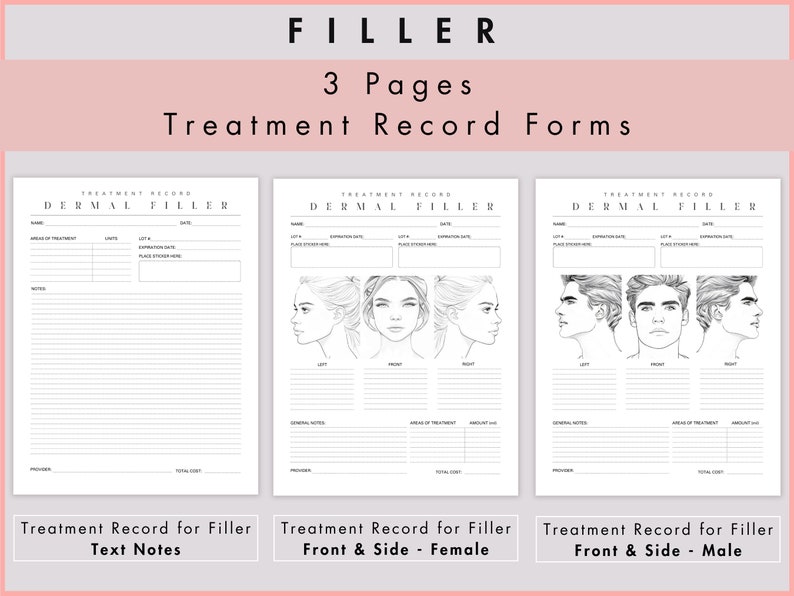 Dermal Filler Treatment Record Form, Nurse Injector Medspa Bundle ...