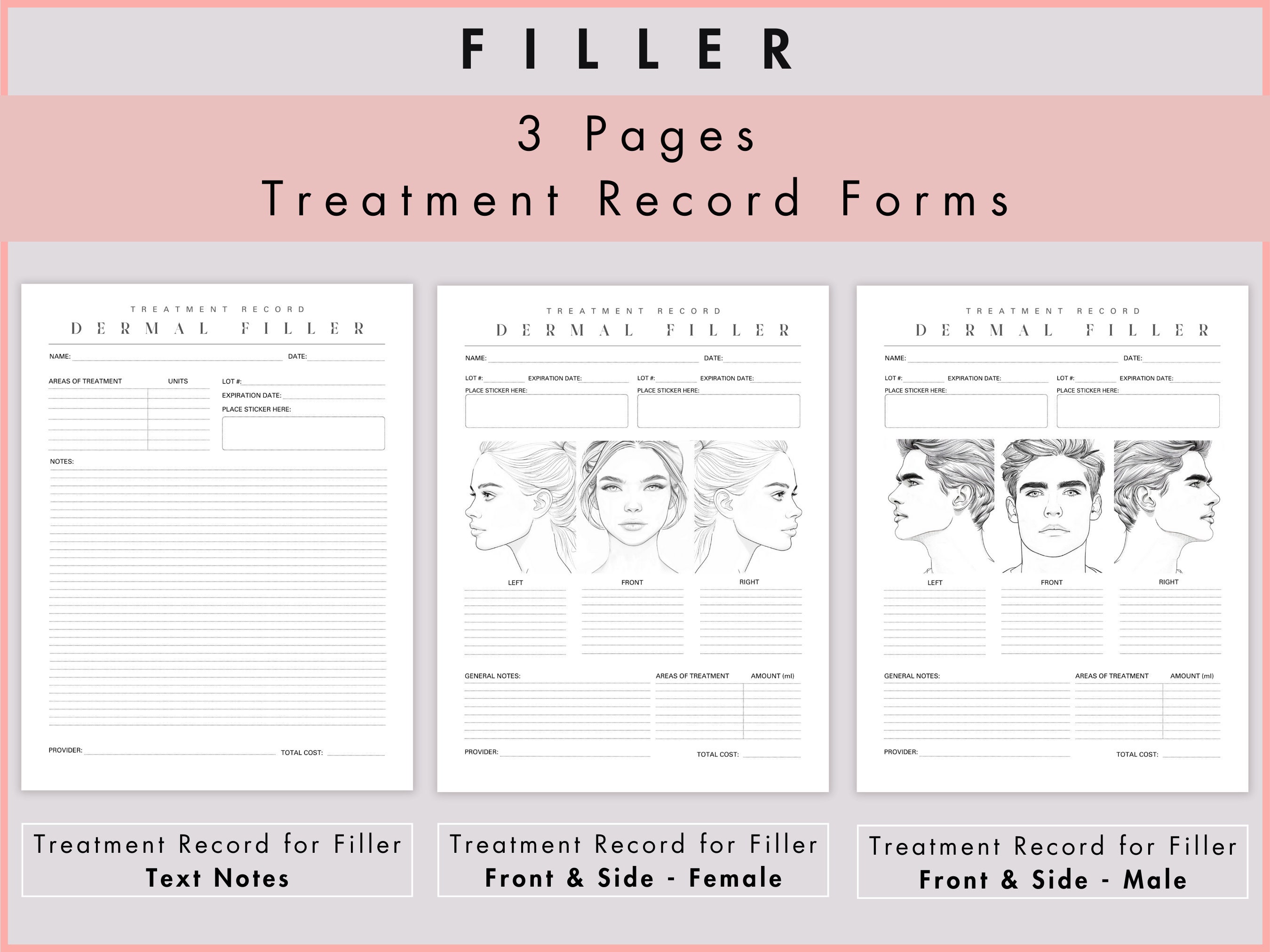 Dermal Filler Treatment Record Form, Nurse Injector Medspa Bundle ...
