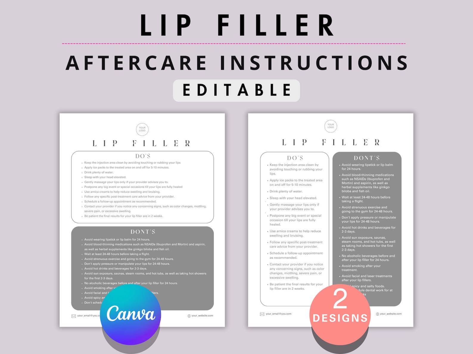 Editable Lip Filler Aftercare Instructions Sheet, Printable Aesthetic ...