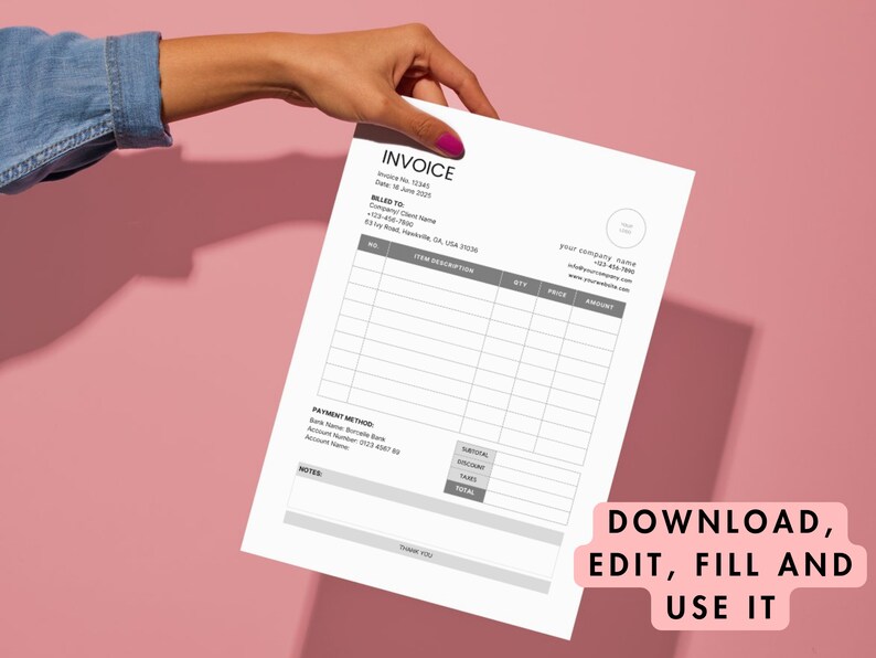 Invoice Template Editable Canva Printable Billing Form, Business Freelance Custom Order Service ...