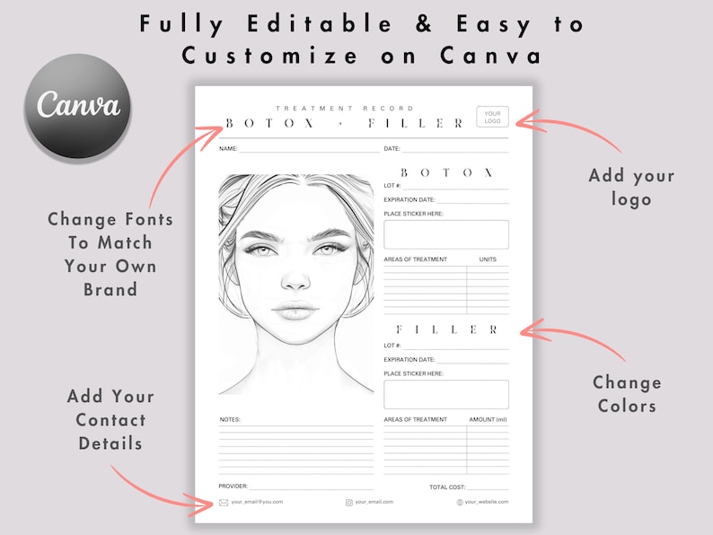 Editable Botox and Dermal Filler Treatment Record Template Form, Nurse ...