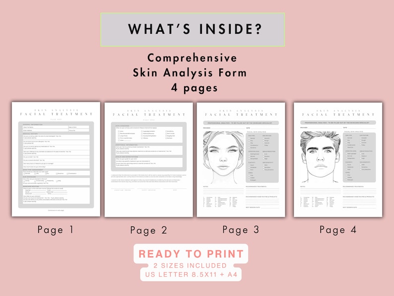 Skin Analysis Facial Form Template, Esthetician Aesthetic Skincare ...