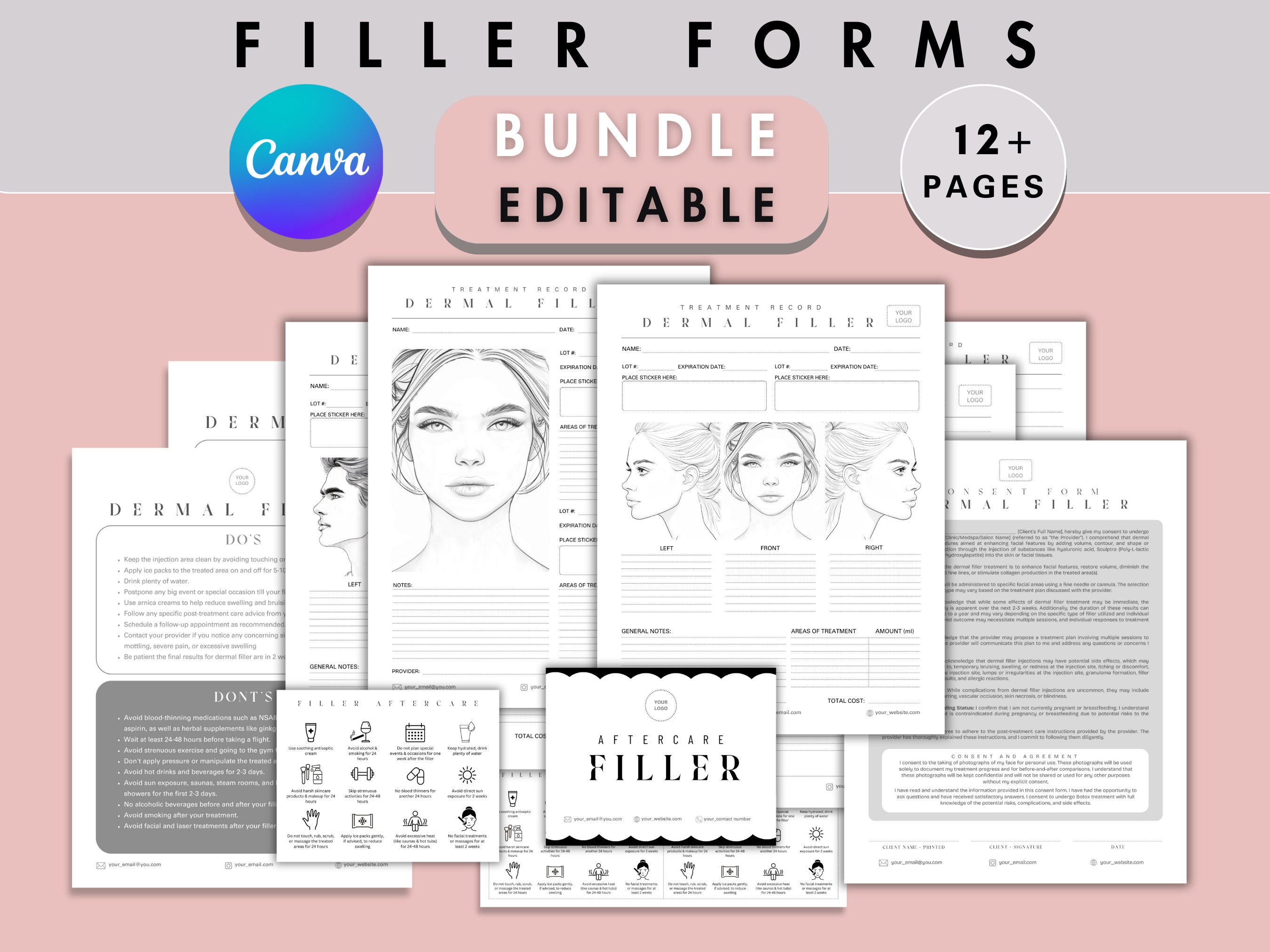 Editable Filler Bundle Canva Template Filler Informed Consent Nurse Injector Intake Form Medspa ...