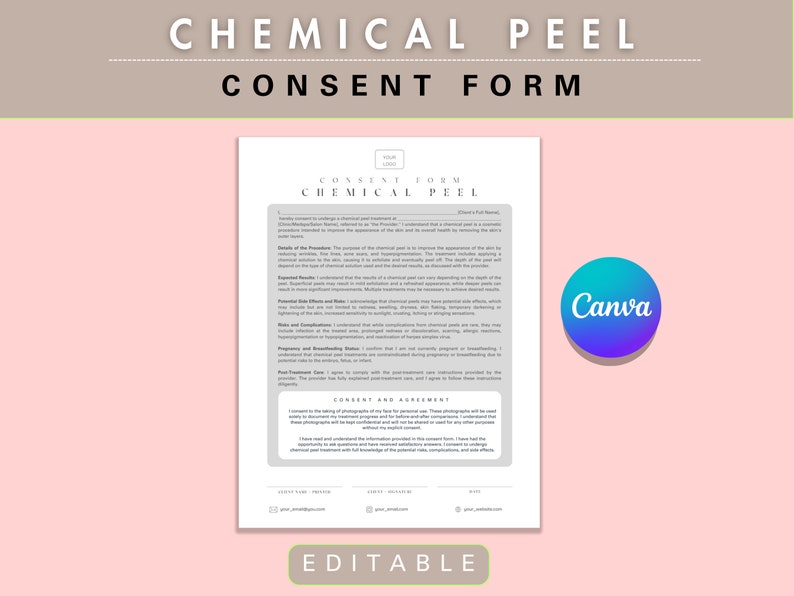 Editable Chemical Peel Consent Form Canva Template, Med Spa Waiver ...