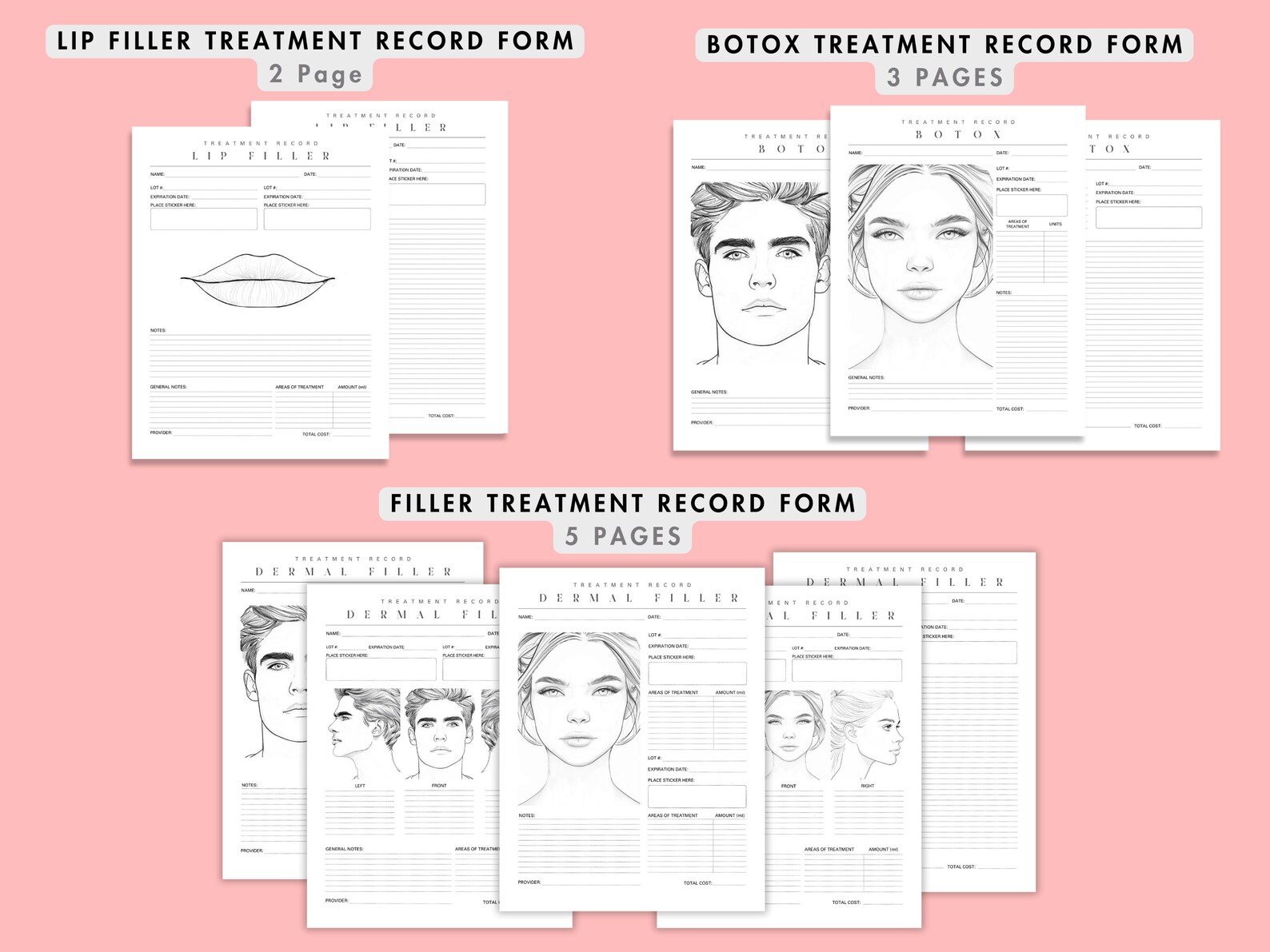 Botox and Filler Template Forms Bundle, Aesthetic Injectables Patient ...