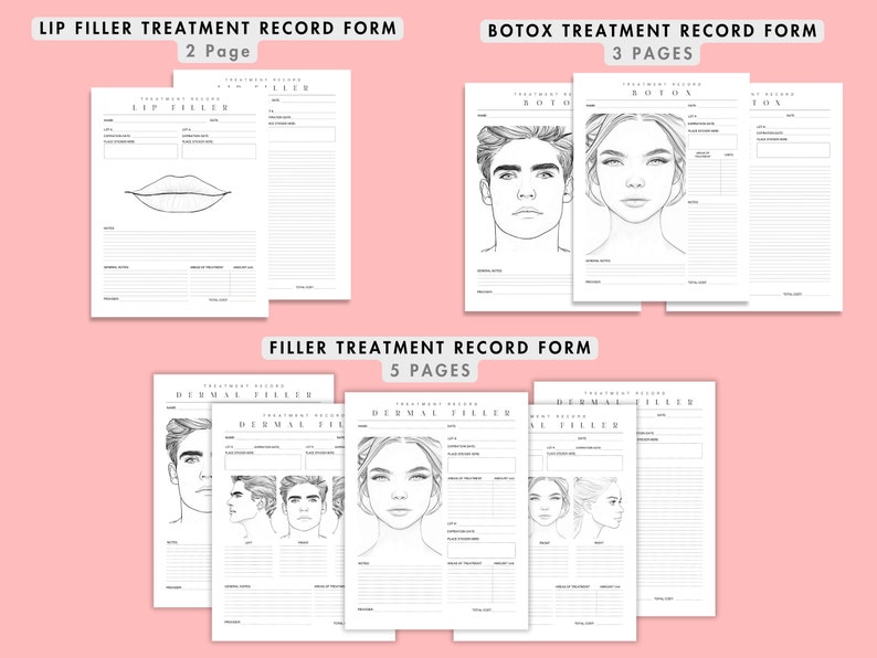 Botox and Filler Template Forms Bundle, Aesthetic Injectables Patient ...