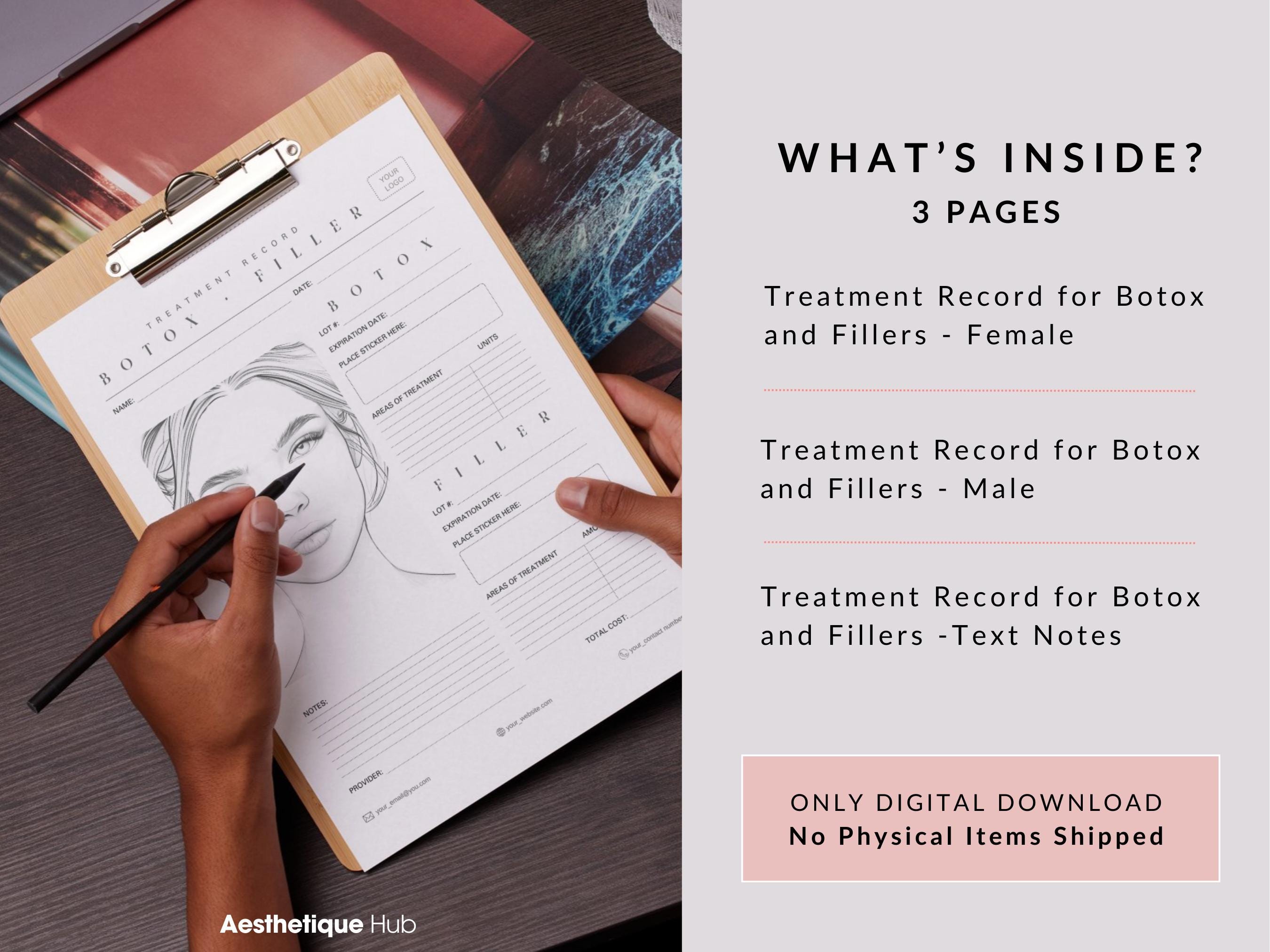 Botox + Dermal Filler Treatment Record Template Form, Nurse Injector ...