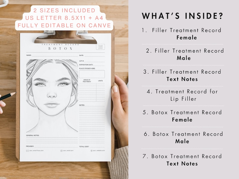 Editable Botox and Dermal Filler Treatment Record Template Form Bundle ...