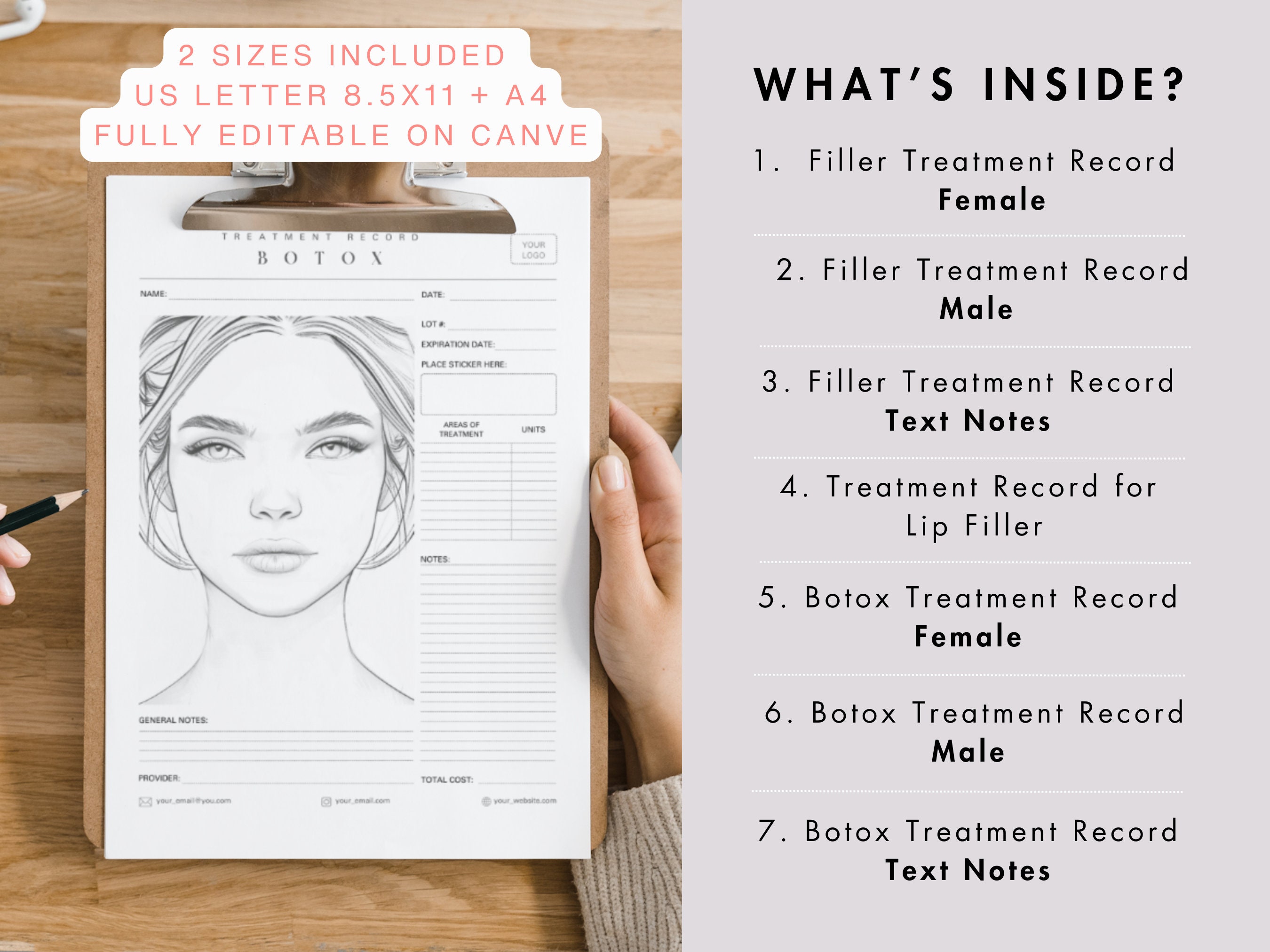 Editable Botox and Dermal Filler Treatment Record Template Form Bundle ...