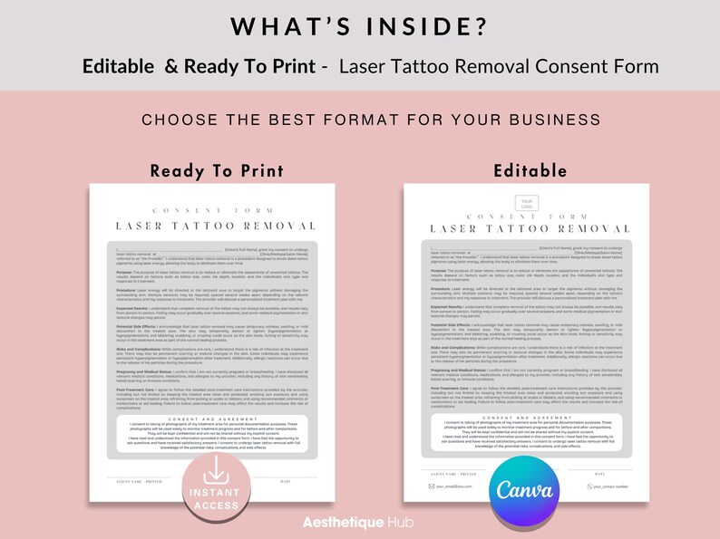 Laser Tattoo Removal Consent Form, Editable Cosmetic Medspa Canva ...