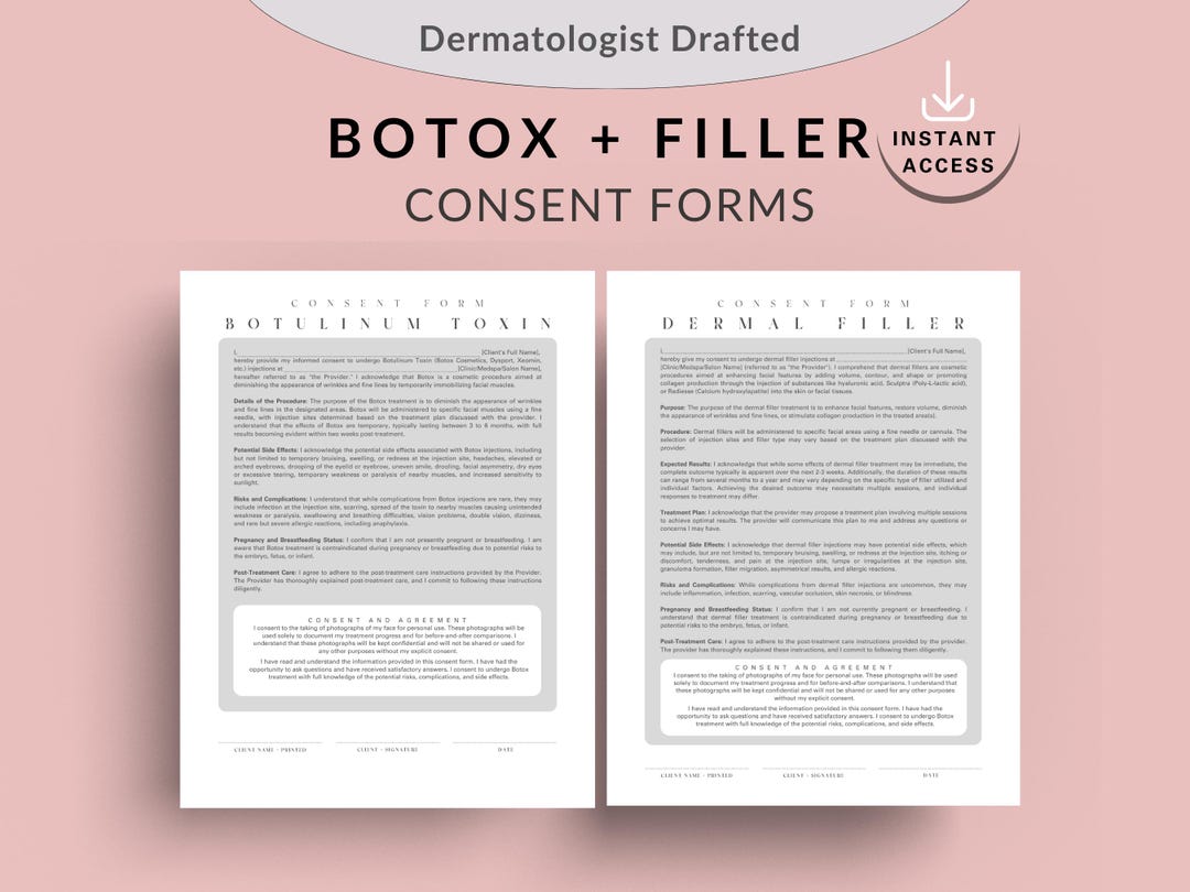 Botox and Filler Consent Form Template, Nurse Injector Injectable Informed Consent Record, Med ...