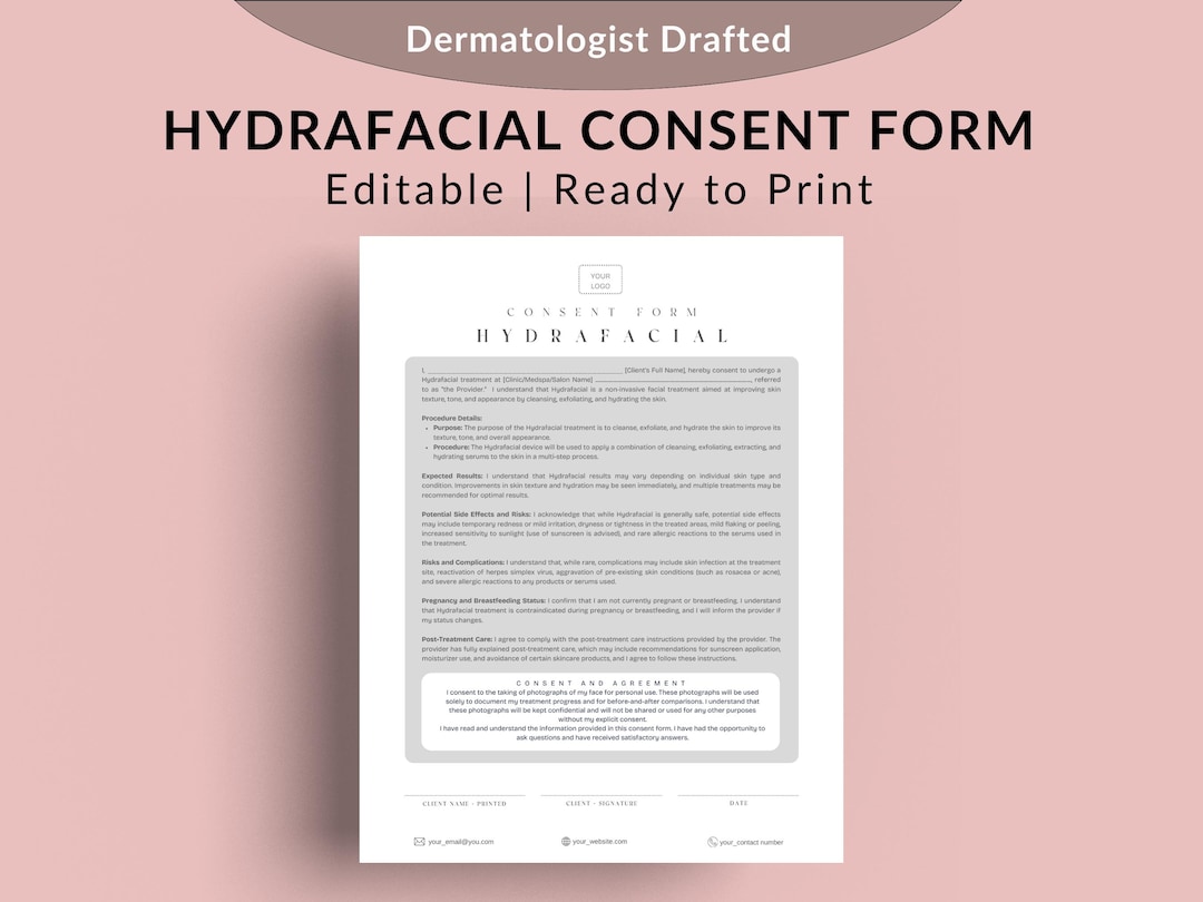 Hydrafacial Consent Form Template, Editable Skincare Facial Informed ...
