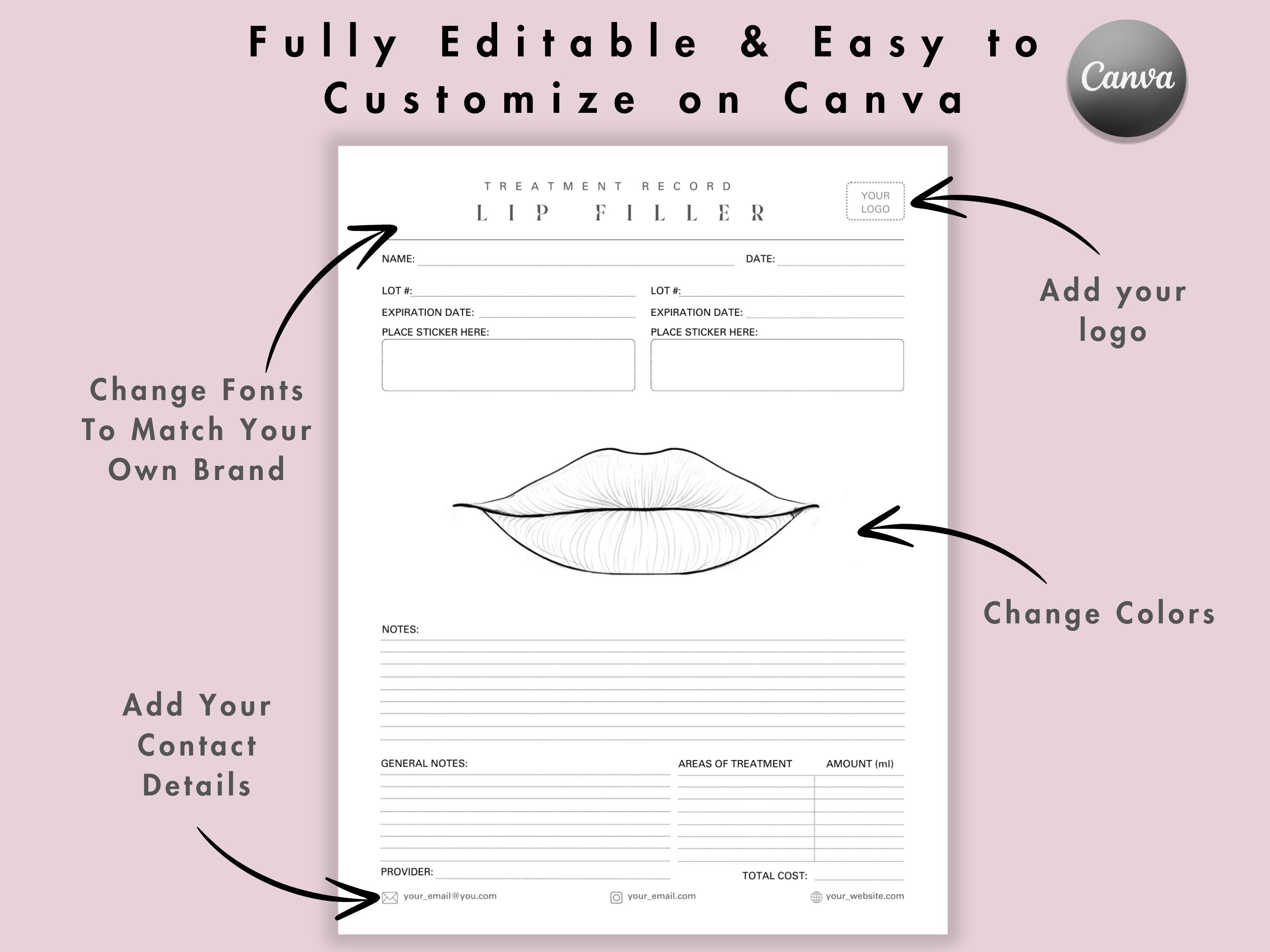 Lip Filler Client Treatment Record Form, Nurse Injector Lipfiller ...