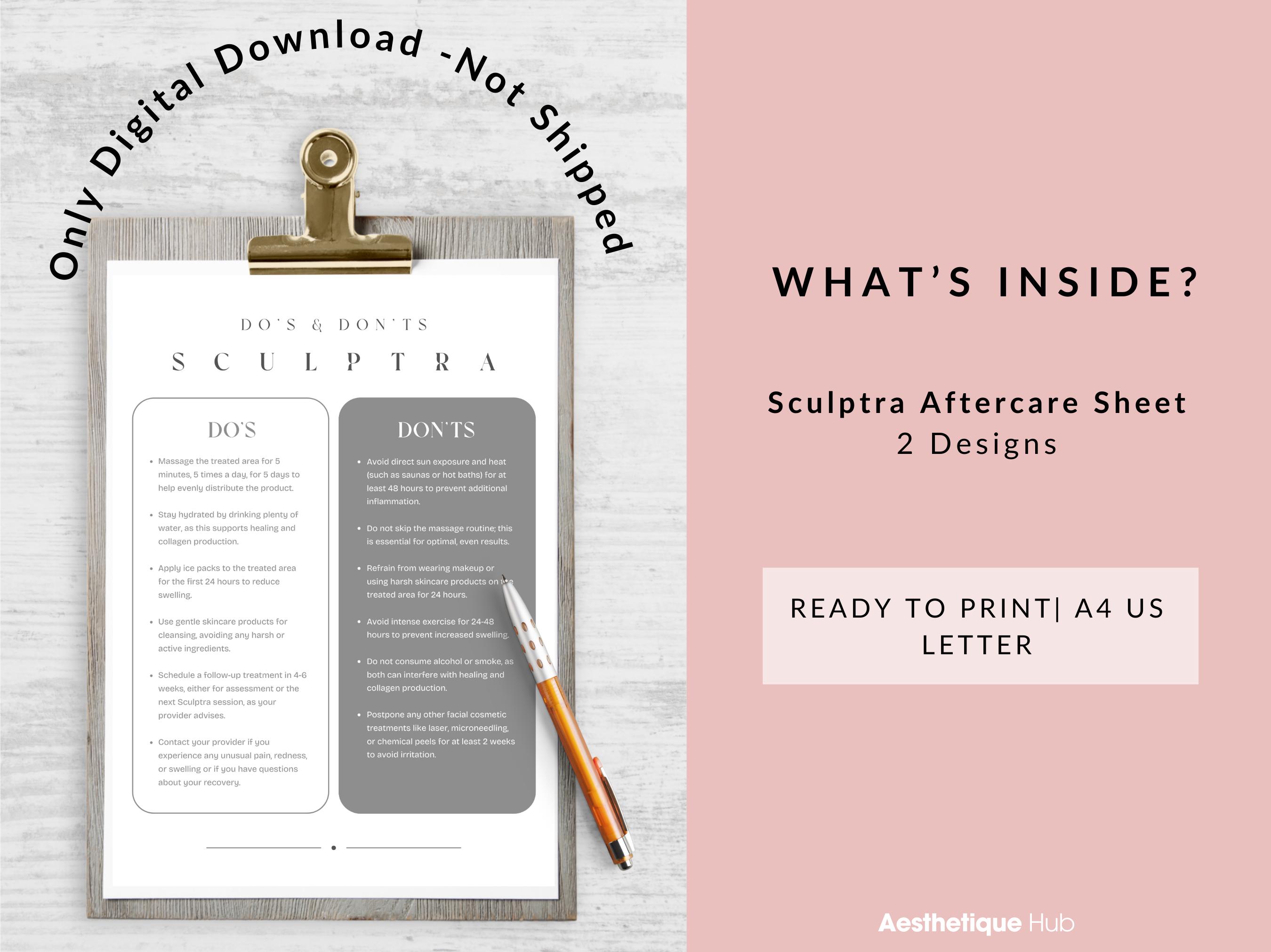 Sculptra Aftercare Instructions Form, Aesthetic Nurse Injector Client ...