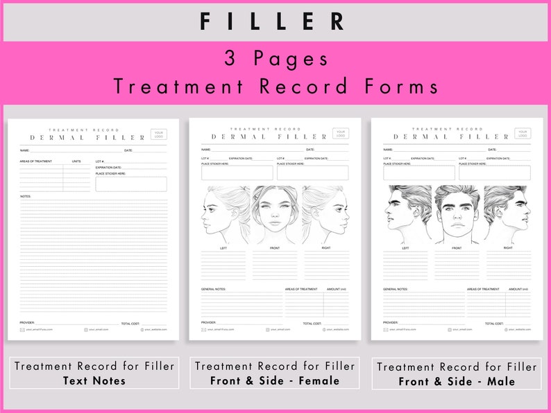 Editable Dermal Filler Treatment Record Form, Nurse Injector Face ...