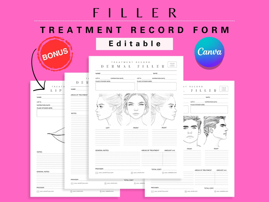 Editable Dermal Filler Treatment Record Form, Nurse Injector Face ...