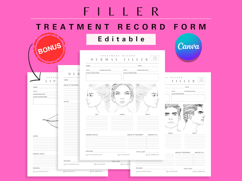 Editable Dermal Filler Treatment Record Form, Nurse Injector Face ...