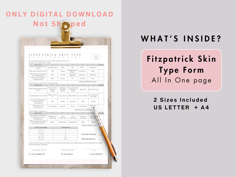 Editable Fitzpatrick Skin Type Scale Form, Laser Hair Removal Canva ...