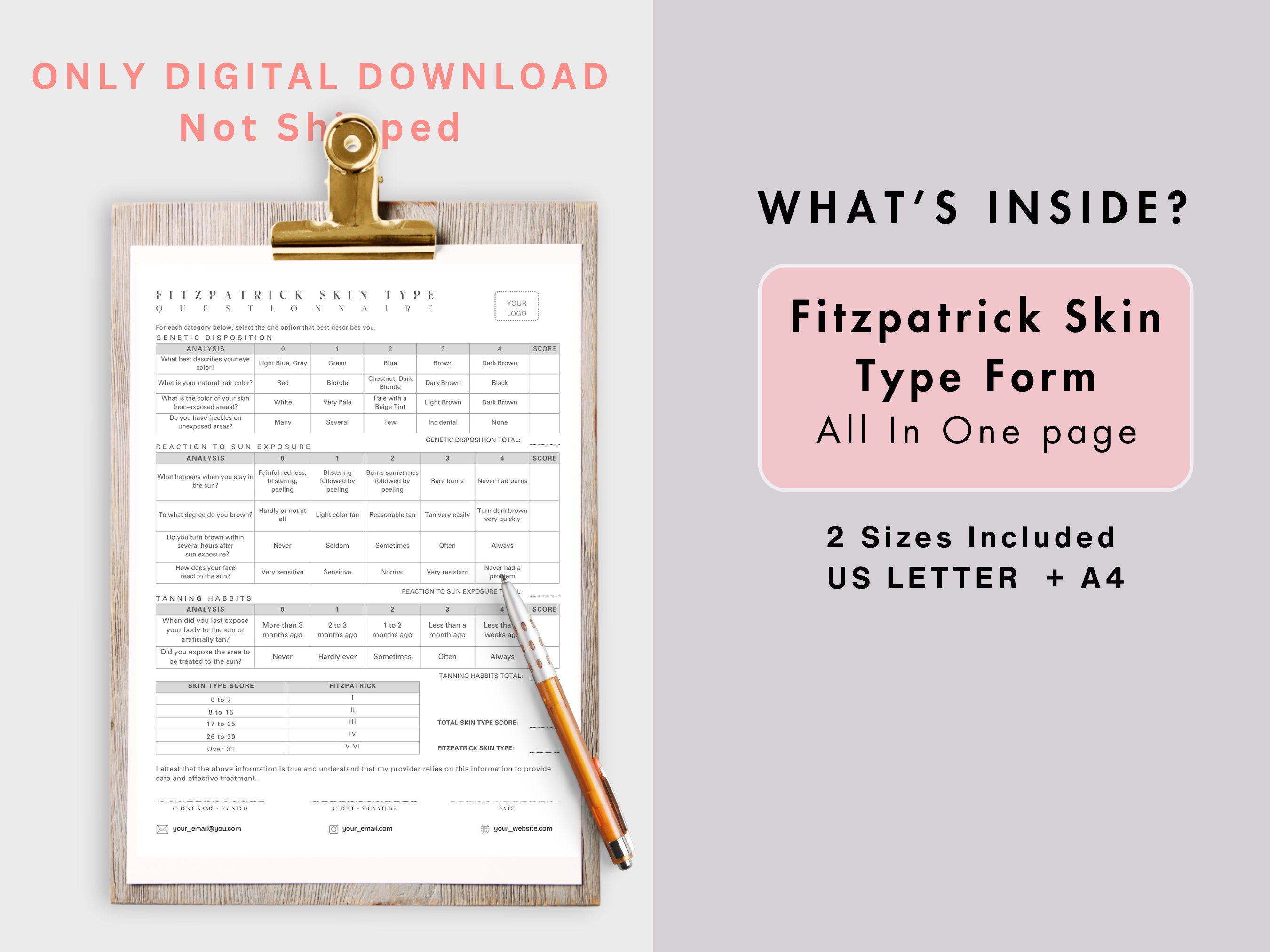 Editable Fitzpatrick Skin Type Scale Form, Laser Hair Removal Canva ...