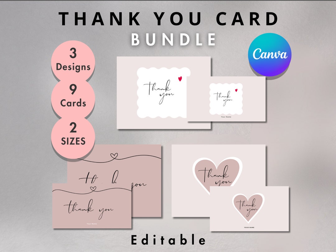 Thank You Card Bundle Canva Template Printable Personalized Greeting ...