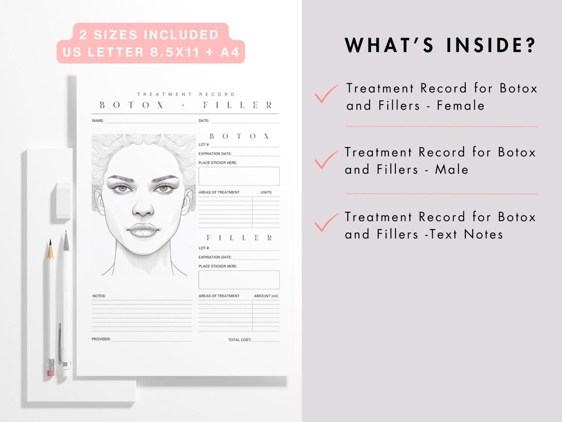 Botox and Filler Treatment Record Form, Face Chart Inclusive Diverse ...
