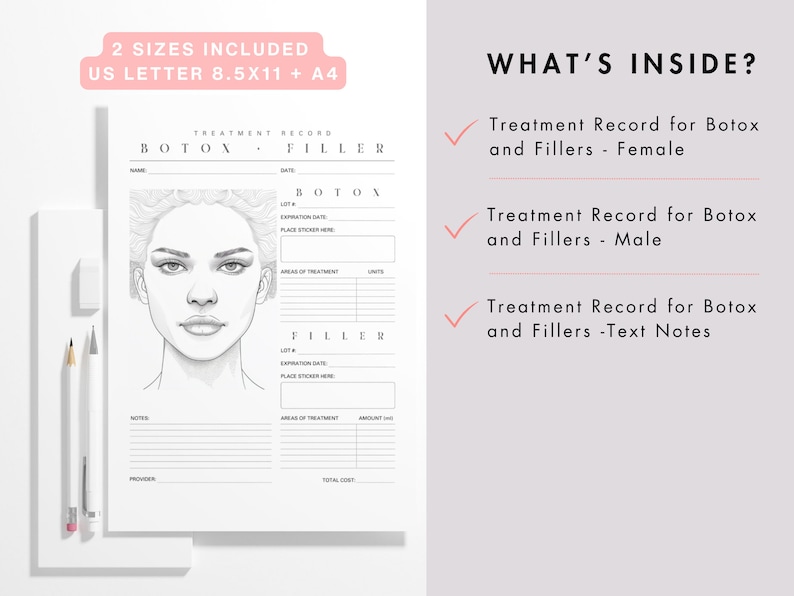 Botox and Filler Treatment Record Form, Face Chart Inclusive Diverse ...