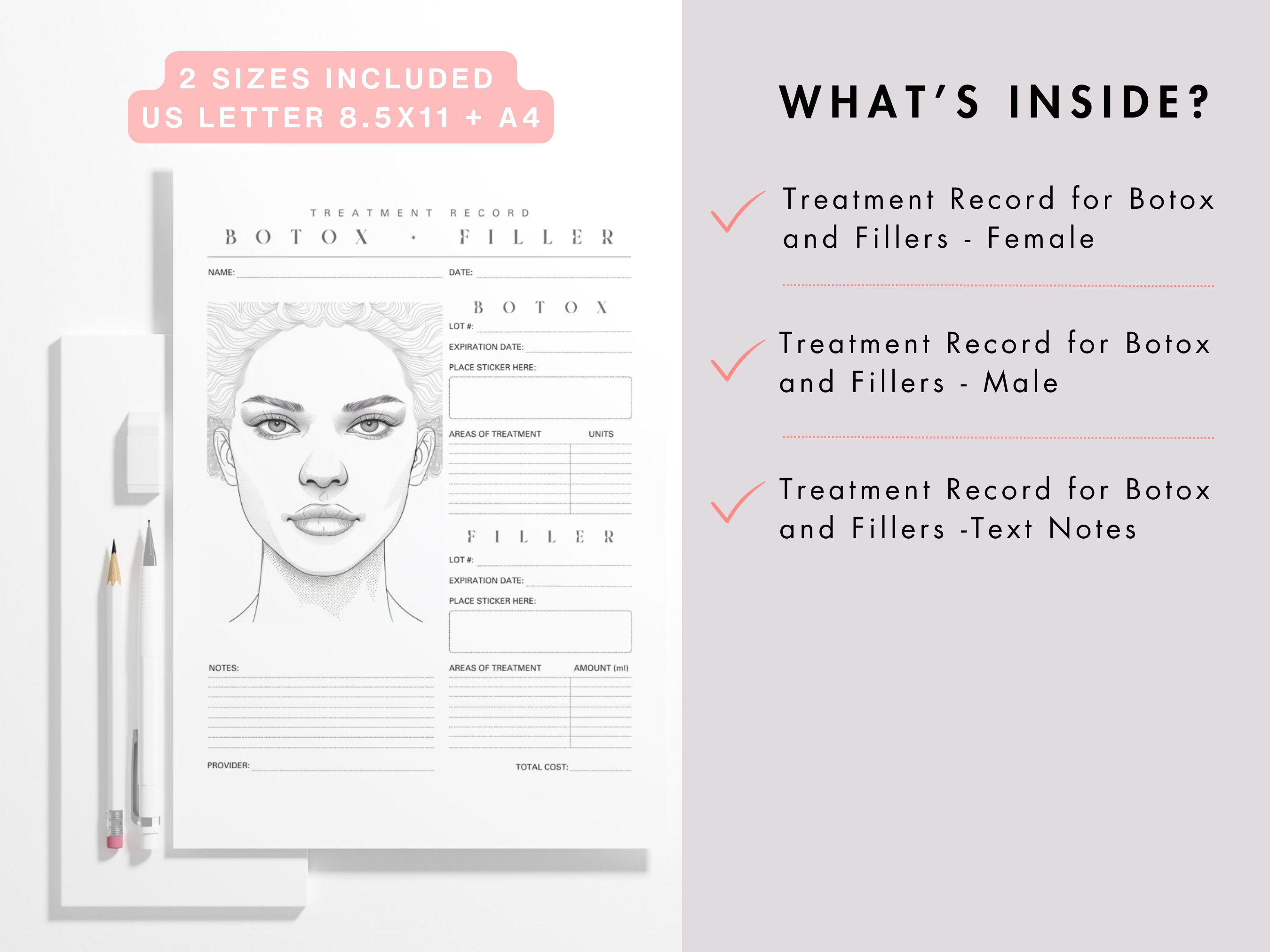 Botox and Filler Treatment Record Form, Face Chart Inclusive Diverse ...
