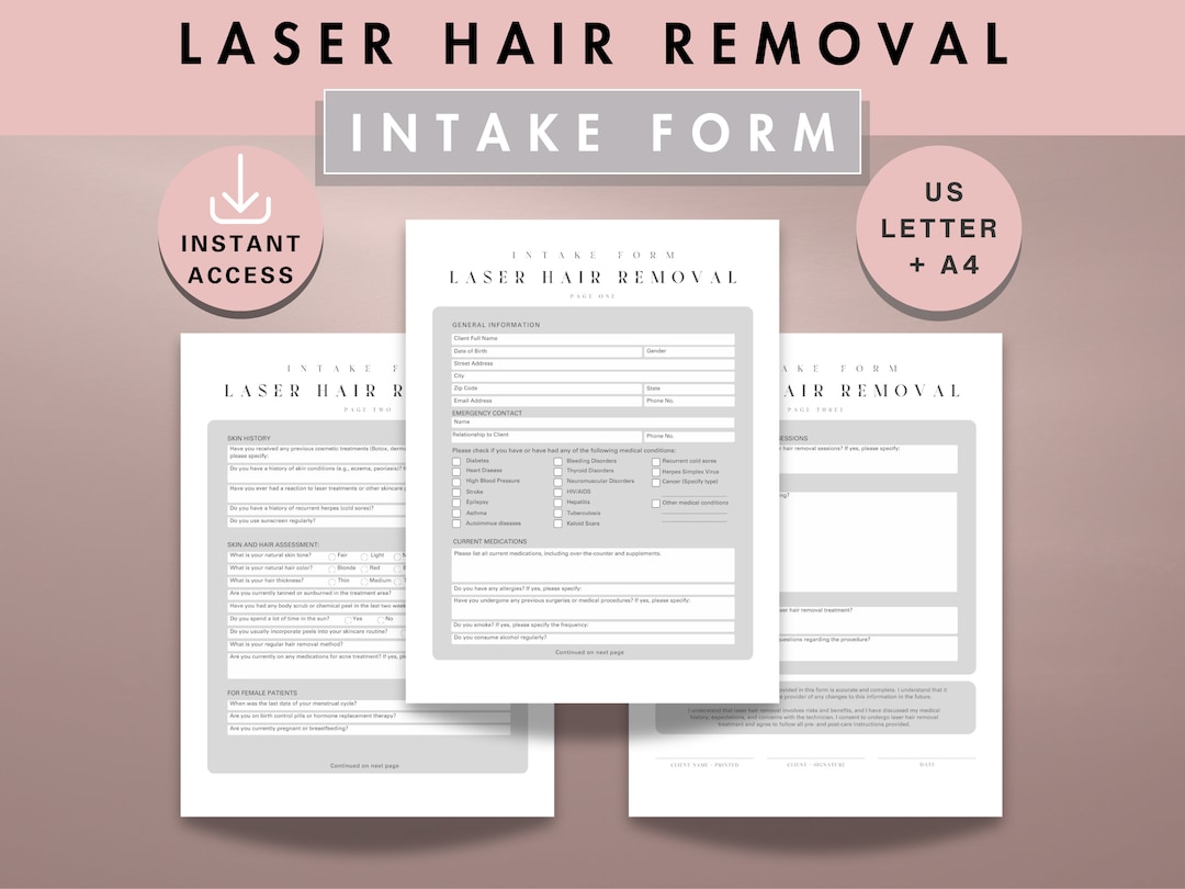 Laser Hair Removal Intake Form, Beauty Salon Client Consultation ...
