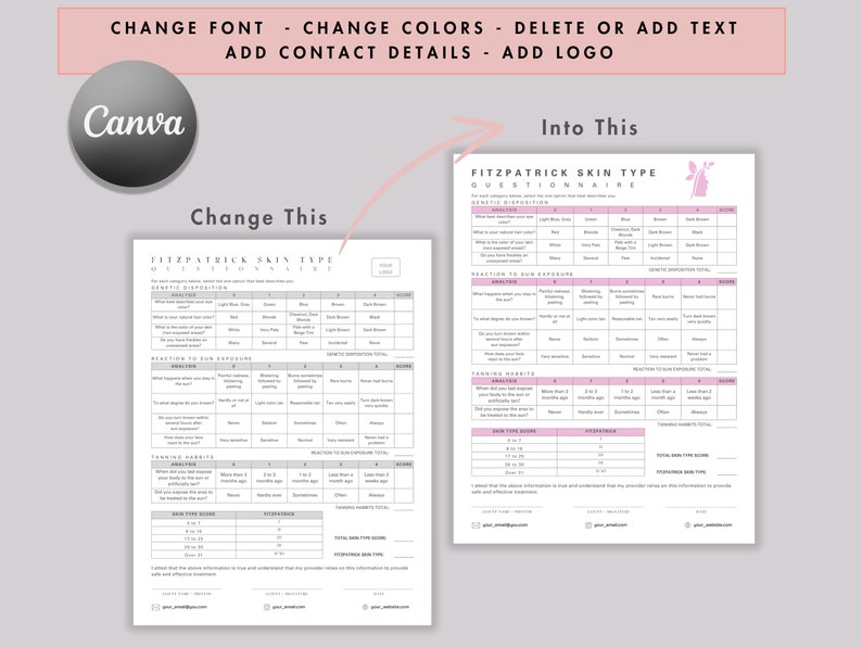 Editable Fitzpatrick Skin Type Scale Form, Laser Hair Removal Canva ...