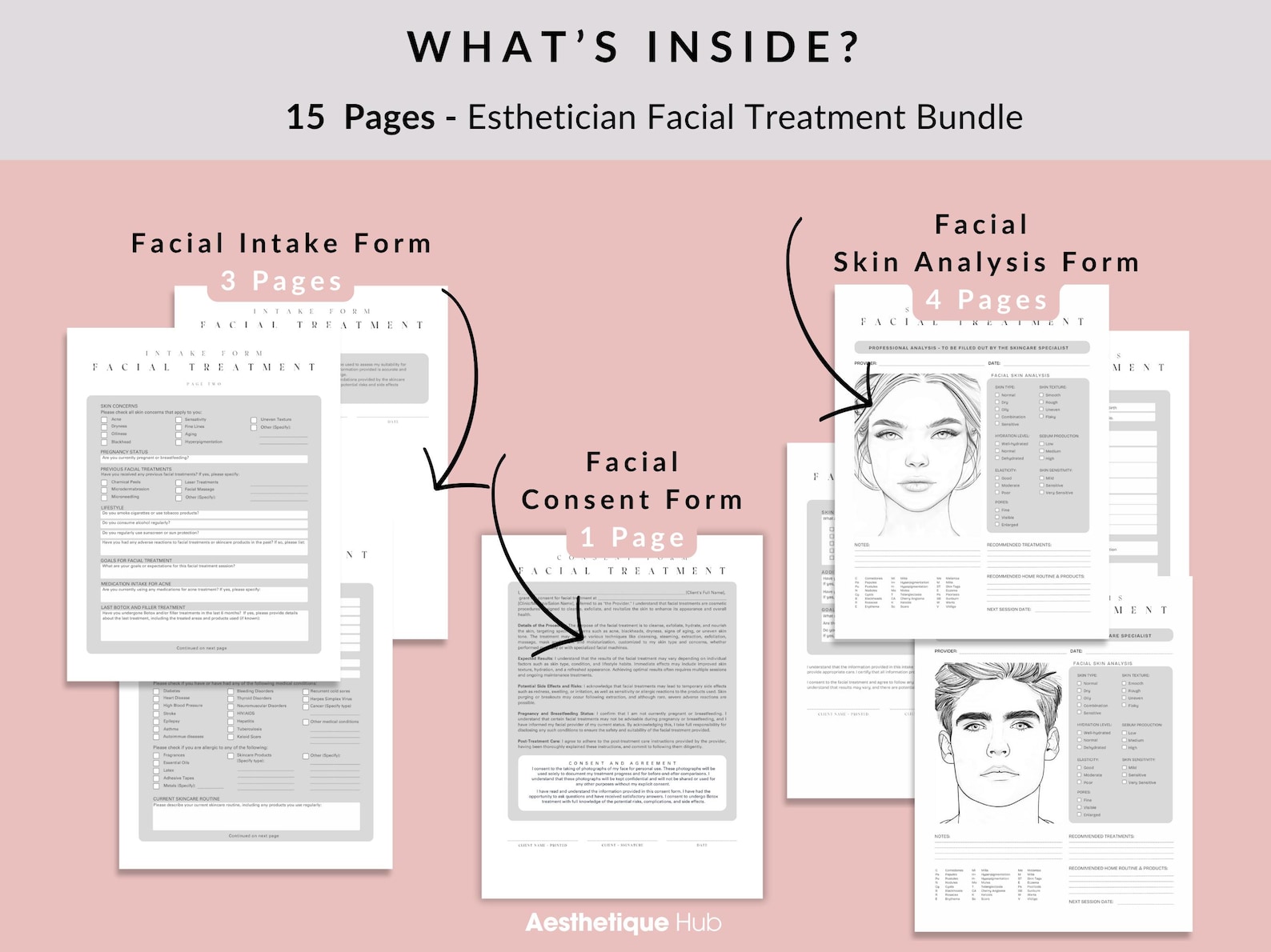 Esthetician Facial Form Bundle, Facial Consent Waiver Form, Editable ...
