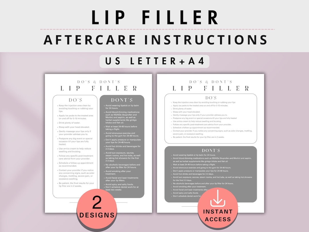 Lip Filler Aftercare Instructions: Patient Guide, Nurse Injector Forms ...