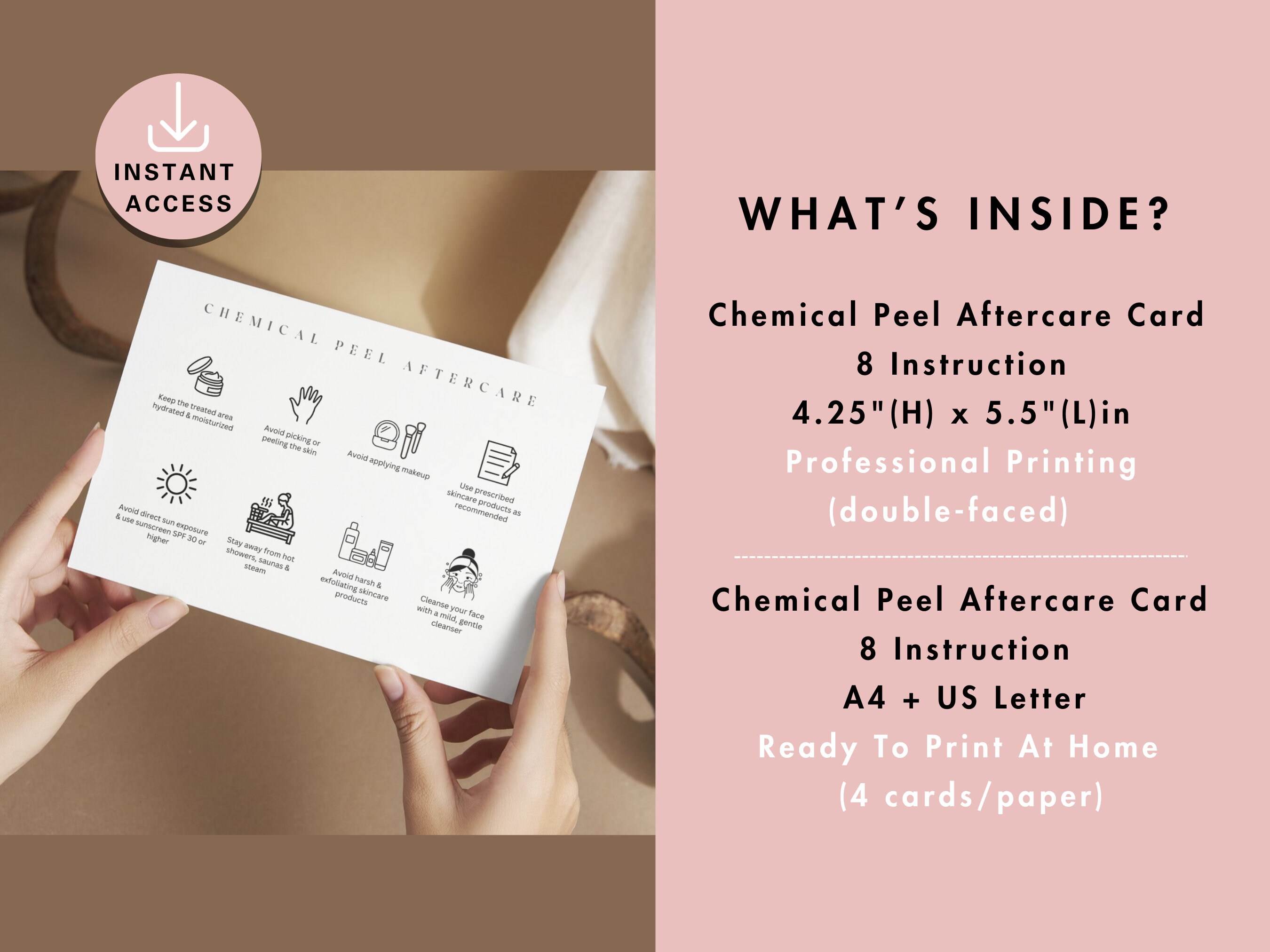 Chemical Peel Aftercare Card Template, Elegant Pre Post Aesthetic ...
