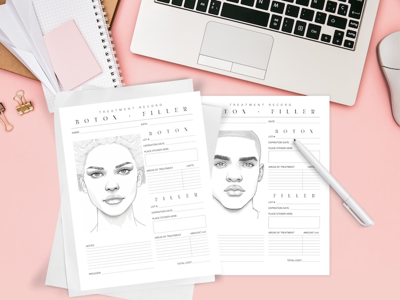 Botox and Filler Treatment Record Form, Medspa Injectable Face Map ...