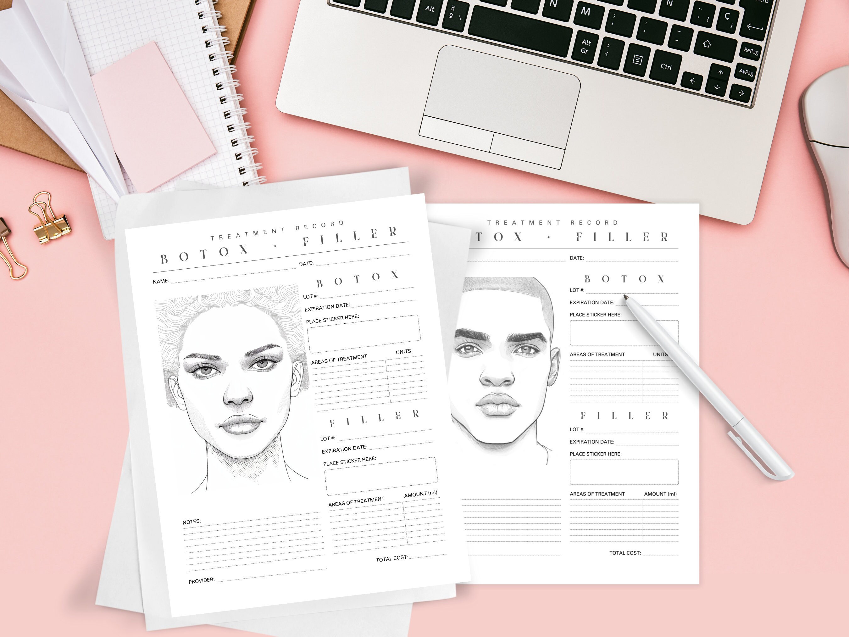 Botox and Filler Treatment Record Form, Medspa Injectable Face Map ...