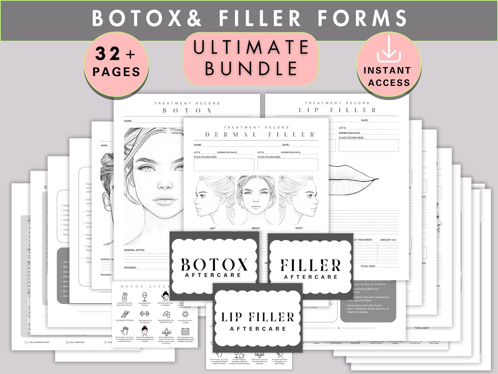 Botox and Dermal Filler Template Bundle, Consultation Patient Intake ...