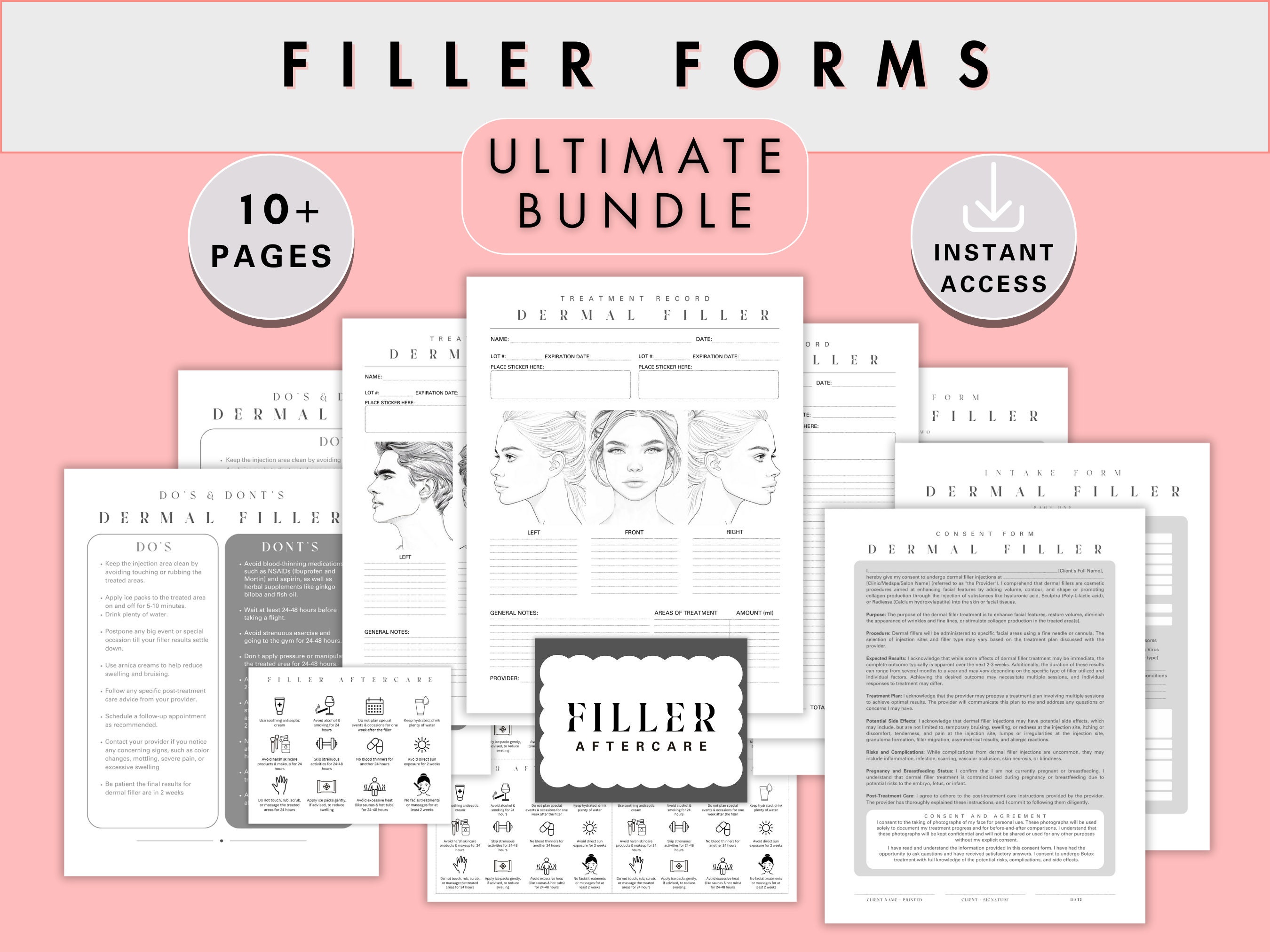 Filler Injection Forms Template Bundle Filler Intake Consent Printable ...