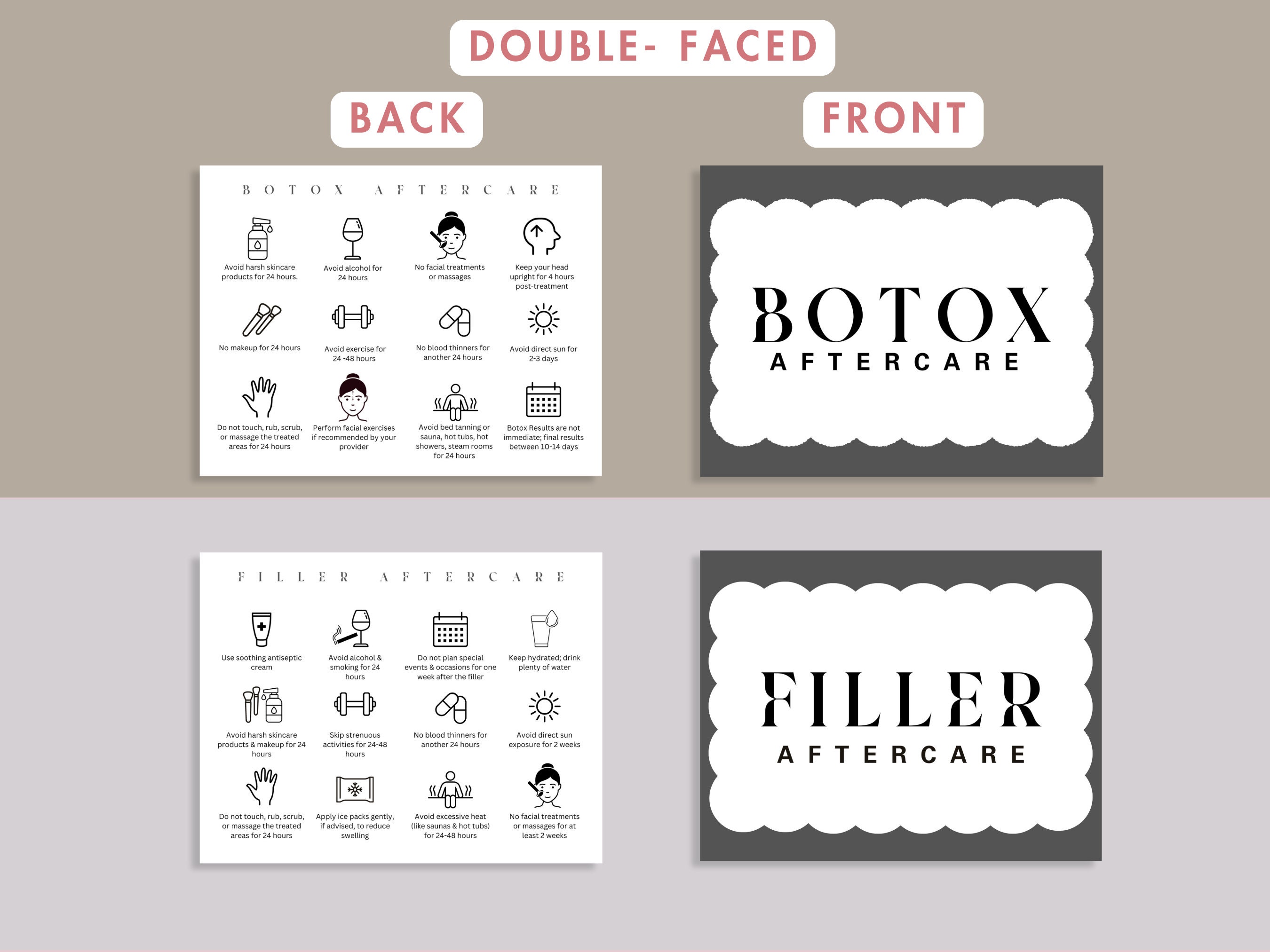 Botox and Filler Aftercare Card Bundle, Cosmetic Injection After Care ...