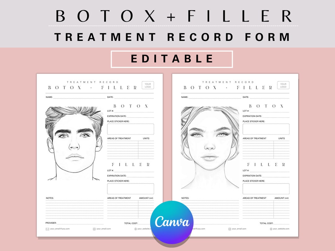 Editable Botox and Dermal Filler Treatment Record Template Form, Nurse ...