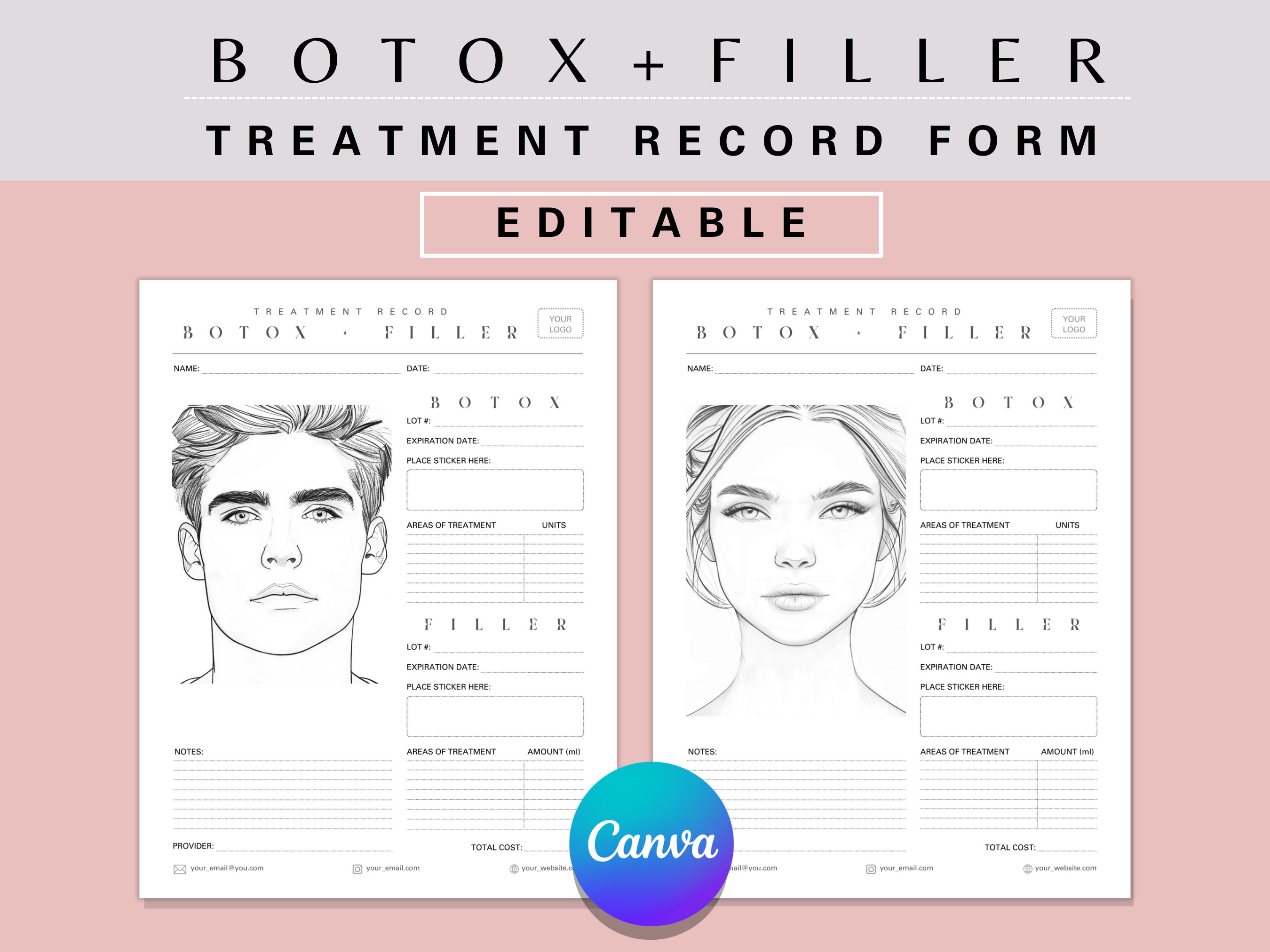 Editable Botox and Dermal Filler Treatment Record Template Form, Nurse ...