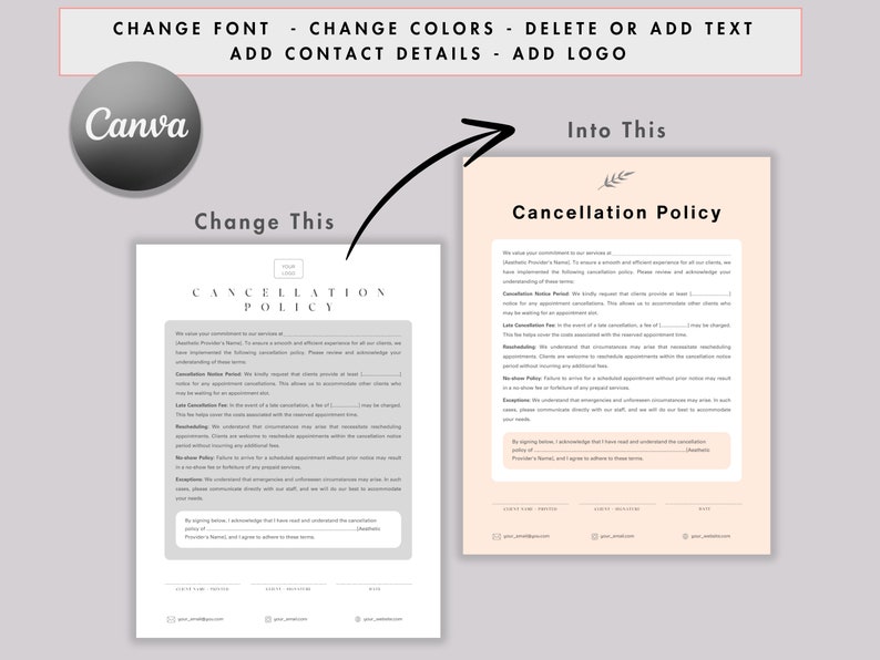 Editable Cancellation Policy Form, Beauty Salon Appointment Rules ...